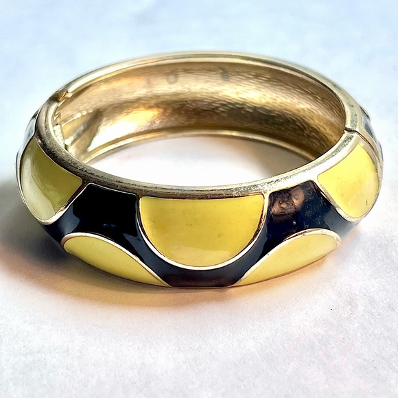 Vintage | Jewelry | Vintage Enamel Clamper Bangle Bracelet Retro Yellow ...